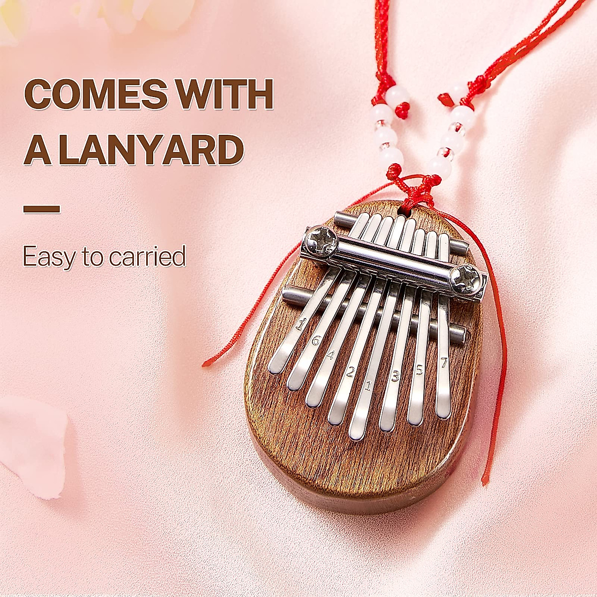 Mini Kalimba 8 Keys Thumb Piano Cute Portable Exquisite Oval Finger Piano Musical Instrument Sapele Wood Marimba Good Accessory Pendant Gift for Kids Adult Beginners