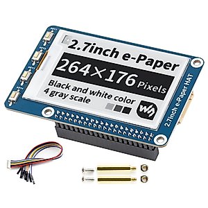 waveshare 2.7inch E-Ink Display HAT,264x176 Pixel Black,White Two-Color 3.3V/5V E-Paper Screen LCD for Raspberry Pi 4B/3B+/3B/2B/Zero/Zero W/Zero WH and Jetson Nano SPI Interface Support Full Refresh