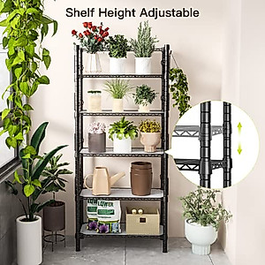 FUTASSI 5 Tiers Standing Shelf Units, Free-Standing Metal Narrow Bookshelf and Bookcase, Metal Storage Shelves for Garage, Kitchen, Bathroom, Balcony and Living Room, 21.2”W x 9.4”D x 59.2”H, Black