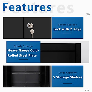 BESFUR Metal Storage Cabinet with 2 Doors and 4 Shelves, Lockable Steel Storage Cabinet for Office, Garage, Warehouse