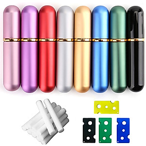 Bekith Set of 8 Colors Empty Essential Oil Personal Inhaler Refillable Aluminum and Glass - Nasal Inhalers Set with 20 Cotton Wicks and 4 Opening Tool