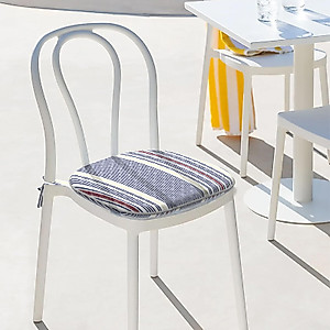 TWLEAR Indoor/Outdoor Chair Cushions 16x17 Inch, Patio Chair Cushions with Ties, All Weather Seat Cushions for Patio Furniture Home Garden Chair Use, Set of 4, Stripe Denim Blue