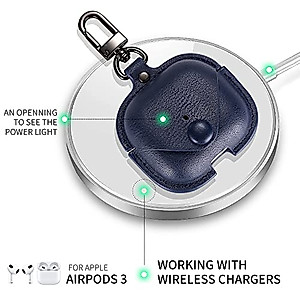 MODOS LOGICOS Case Cover for Air Pods 3 (2021), Leather Case with Secure Snap-Fastener Compatible with Apple AirPods 3rd Generation Charging Case - Blue