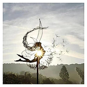 XXDONG LXRZLS Garden Miniature Sculpture Dancing Fairy Statue Mythical Steel Wires Fairy Garden Dandelion Figurine Fairies Pixies Yard Decor (Color : F)