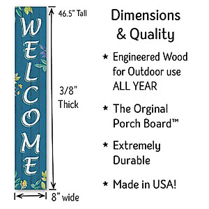 My Word! Porch Leaner Sign, 8x46.5in, Composite, Rustic Farmhouse Decorative Signage, Blue Leaves Welcome