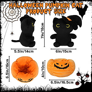 JIZWPOOM Black Cat Stuffed Animal, Pumpkin Black Cat Plushie Set, Cute Black Cat Plush Pillow Toys, Home Decoration Gift for Kids Adults Christmas