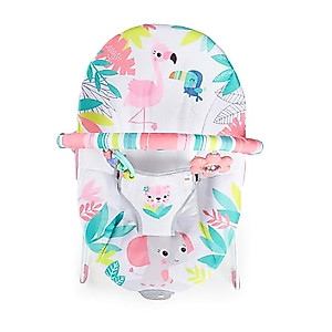 Bright Starts Baby Bouncer Soothing Vibrations Infant Seat - Removable-Toy Bar, Nonslip Feet, 0-6 Months Up to 20 lbs (Flamingo Vibes, Pink)