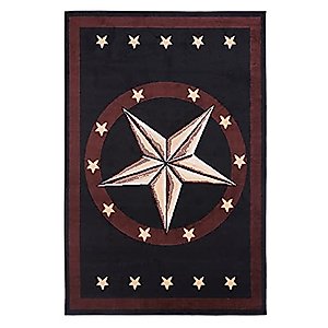 Furnish my Place 625 Star Black Texas Western Star Decor Cowboy Area Rug, Stain Resistant Mat, Latex Backed Rugs, Black (2'x8')