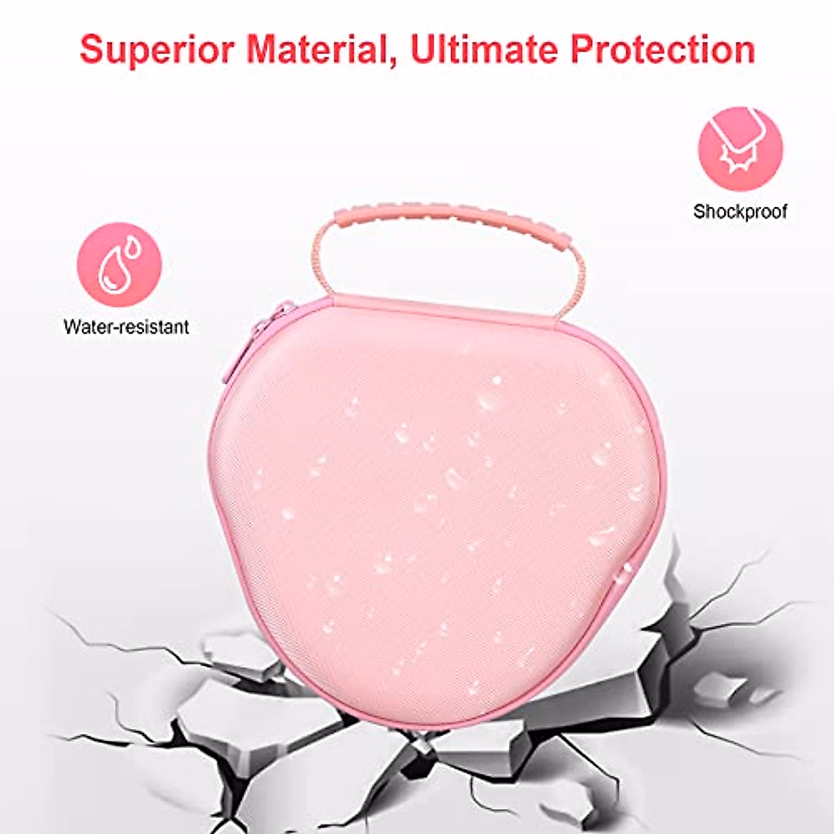 BOVKE Hard Carrying Case with Sleep Mode for Apple AirPods Max Wireless Over-Ear Headphones, AirPods Max Protective Portable Storage Bag with Mesh Pocket for Headphone Accessories, Pink