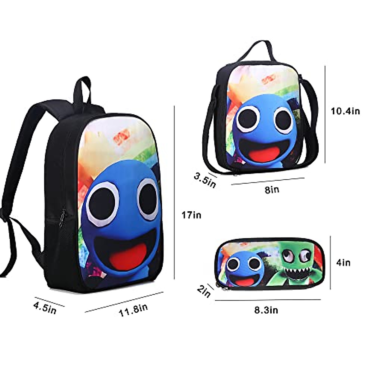 ZORRET Blue Friend Backpack For School Bookbag For Kids & Boys & Teen Girls 3 Pc Set Rucksack With Lunch Box & Pencil Case Kawaii Cute Waterproof Laptop Trave Backpack (17 Inch)
