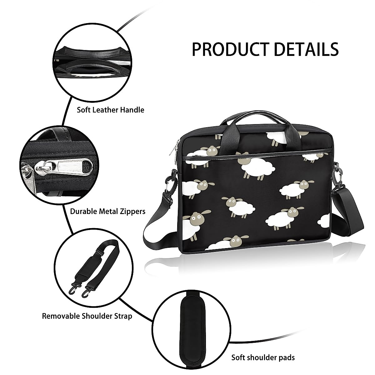 Sheep Laptop Computer Bag Waterproof Shoulder Messenger Bag 13-15 inch Durable Laptop Tote Bag with Shoulder Strap Handle Lightweight Crossbody Briefcase