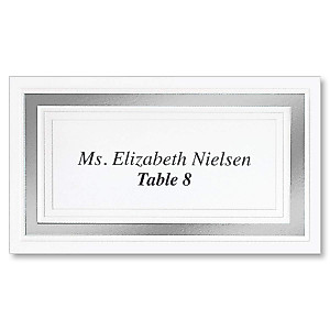 White 65lb Cover Stock Place Cards, Silver Foil Border, Micro-Perforated, 2" x 3 1/2", 200/box, Laser and Inkjet Compatible
