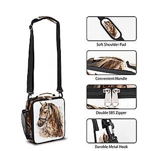 Horse Lunch Bag for Girls, Watercolor Animal Horse Lunch Box Reusable Insulated Leakproof Lunch Bag for Kids Thermal Cooler Lunch Tote with Removable Shoulder Strap for Elementary Daycare Picnic