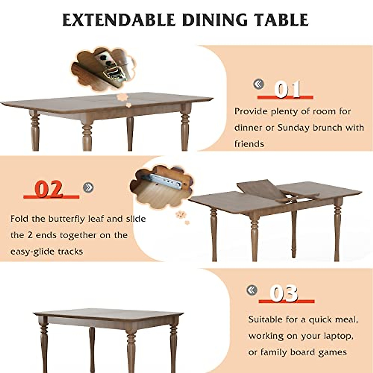 Giantex Farmhouse Dining Table, Extendable Butterfly Leaf Dinette Table w/Mahogany Finish & 4 Rubber Wood Legs, Rectangle Extension Kitchen Dinner Table for Kitchen Dining Room (Rustic Brown)