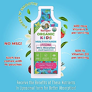 Multivitamin for Kids USDA Organic | Sugar Free Kids Multivitamin | Liquid Vitamins for Kids | Immune Support Supplement | Cognitive Health & Overall Wellness | Vegan | 14-0.5 Fl Oz Pouches