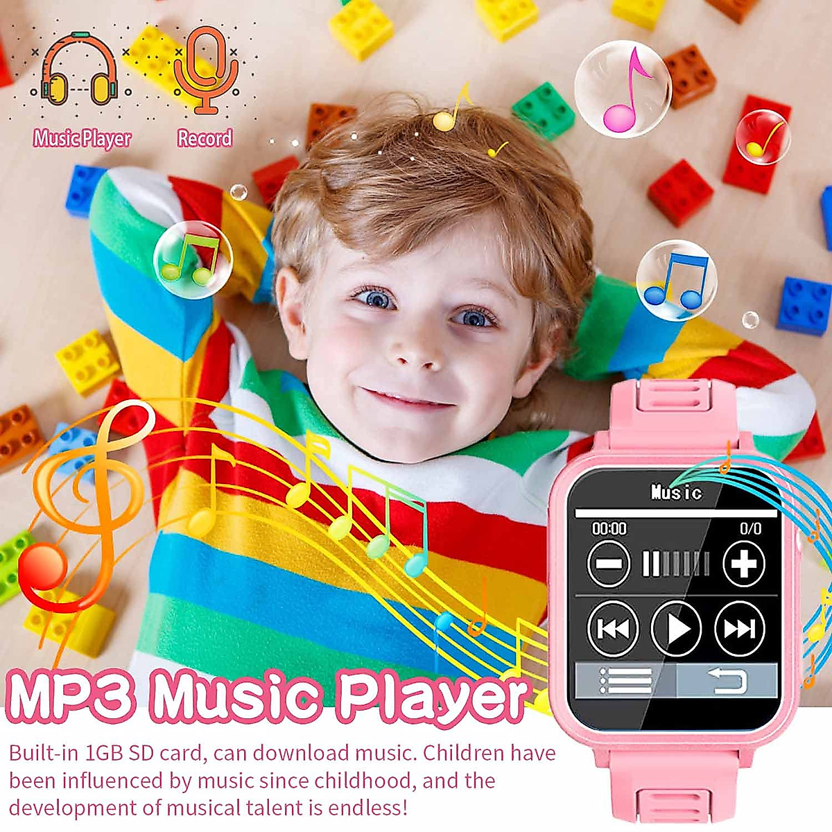 METYYP Smart Watch for Kids,Kids with 24 Puzzle Games Dual Cameras Pedometer 1.54inch HD Touch Screen Music Alarm Clock Video Recorder Flashlight,Kids Watches Toys Birthday Gift for Age 3-12