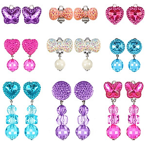 Hicarer 9 Pairs Girls Clip-on Earrings Pretend Princess Play Earrings Jewelry Set (Style 1)