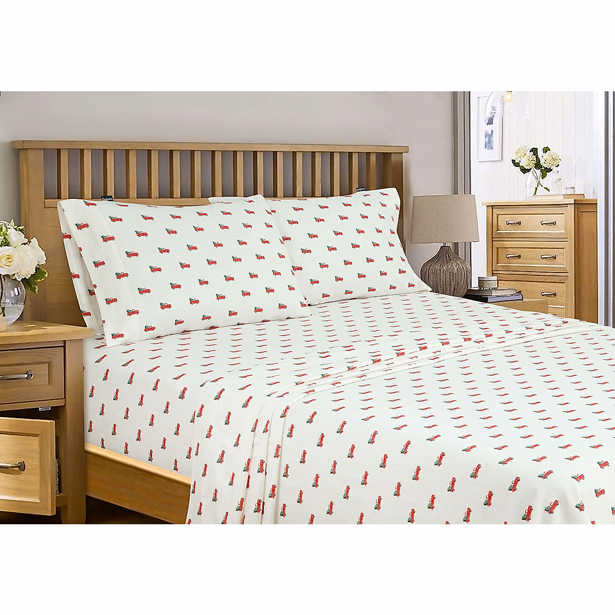 LAMANNI Printed Flannel Sheet Set - Soft, Warm, Moisture Wicking - Bedding Set (Twin, Tree Truck)