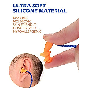 12 Pairs Corded Silicone Ear Plugs - Individually Wrapped - Reusable Noise Cancelling Earplugs for Hearing Protection - Shooting Range Noise Reduction, Construction Work, Hunting Ear Protection