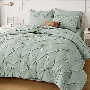 Bedsure Green Comforter Set Queen - Bed in a Bag Queen 7 Pieces, Pintuck Beddding Sets Green Bed Set, Spring Bedding with Comforter, Sheets, Pillowcases & Shams