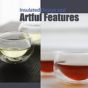 PunPun Tea Cups Double Wall Borosilicate Glass Espresso Cups Heatproof Insulating Teacups glass Set of 4 Demitasse Gift Box (2.7 oz. / 80ml) …