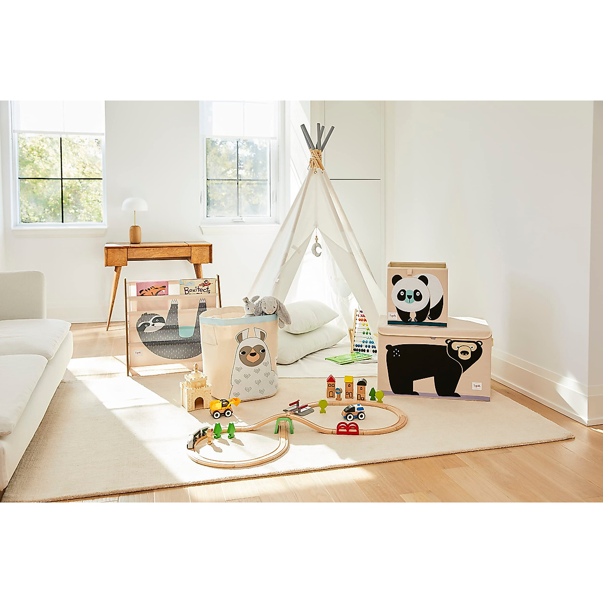 3 Sprouts Large Toy Storage Basket - Durable Kids & Baby Toy Bin with Handles for Toy Basket Storage, Round Hamper for Laundry in Nursery & Playroom, Llama