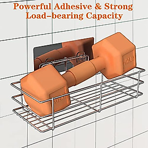 WECVLAG Shower Caddy Organizer Stainless Steel Bathroom Shelf Holder with Adhesive Hooks No Drilling Rustproof Bathtub Shelves 2 Pack Wall Mounted Storage Racks for Kitchen