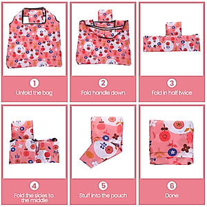 12 Pcs Reusable Reusable Grocery Bags Pouch Bulk X-Large 50Lbs Grocery Bags Foldable Shopping Bags Machine Washable Nylon Fabrics Foldable Grocery Bags Grocery Tote Waterproof Bags with Pouch (Cute)