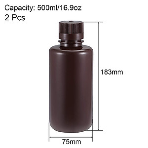 uxcell Plastic Lab Chemical Reagent Bottle 500ml/16.9oz Small Mouth Sample Sealing Liquid Storage Container Brown 2pcs