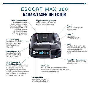 ESCORT Max 360 Laser Radar Detector - GPS, Directional Alerts, Dual Antenna Front and Rear, Bluetooth Connectivity, Voice Alerts, OLED Display, Escort Live