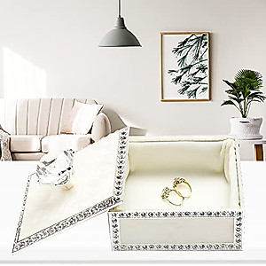 LASODY Diamond Crystal Jewelry Storage Box for Rings Earrings Necklace Treasure Chest Organizer Jewelry Keepsake Gift Box Case for Girl Women (Diamond Square Silver Plater White)