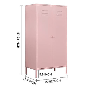 LINGZOE 2 Magnetic Doors Steel Wardrobe Kids Closet Storage Accent Cabinet with Hanging Rod and 2 Laminate,Metal Children Tall Storage lockers Armoire with Leg for Home Bedroom,Laundry Room
