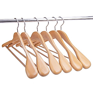Nature Smile Wooden Suit Coat Hangers 16 inch Wood Jacket Outerwear Shirt Hangers Anti Slip Bar with Screw 6 Pack (Natural)