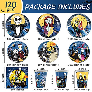 Nightmare Birthday Party Supplies 120pcs Disposable Christmas Paper Plates and Napkins for Party Decorations Cups Tablecloth for Boys Girl Birthday Decor, Serve 30