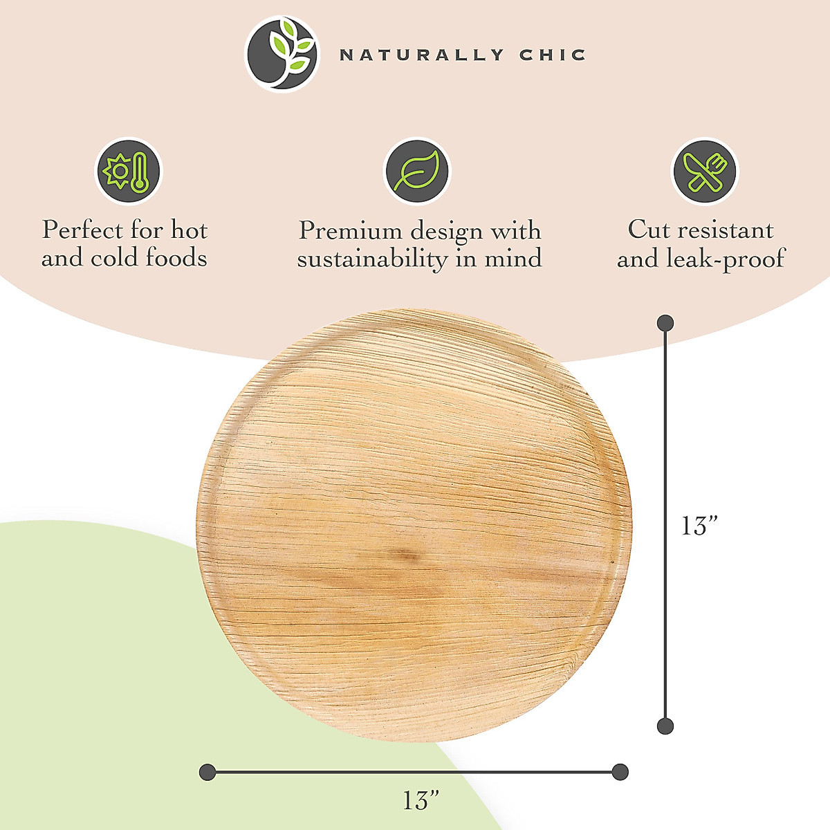 Naturally Chic Palm Leaf Trays – 13 Inch Round - Bamboo Like, Eco Friendly, Disposable, Compostable and Biodegradable Serving Platters for Charcuterie Boards, Catering and Parties