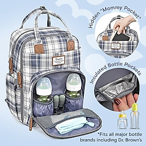 RUVALINO Diaper Bag Backpack - Multifunction Travel Back Pack Maternity Baby Changing Bags, Diaper Changing Totes, Large Capacity, Waterproof and Stylish, Baby Travel Essential, Blue Plaid