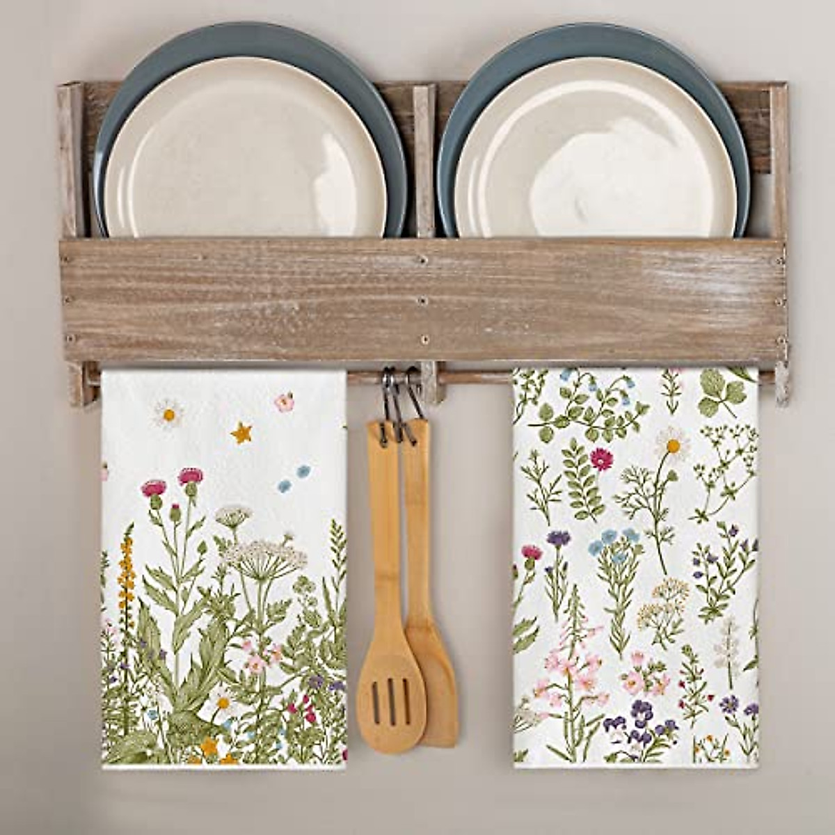 Artoid Mode Wildflower Floral Fall Kitchen Towels Dish Towels, 18x26 Inch Leaves Holiday Decoration Hand Towels Set of 2