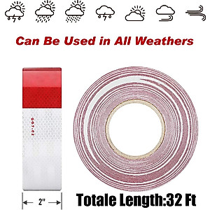 Harciety Reflective Safety Tape 2In x 32Ft, DOT-C2 Red/White Reflector Strip Outdoor for Trailers Cars Trucks High Visibility Conspicuity Tape