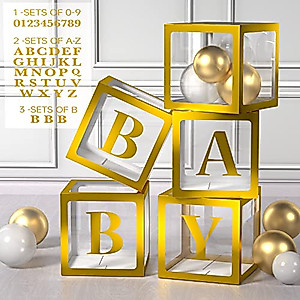Gold Balloon Boxes 70Pcs Set for Party Decoration - Transparent Letter Boxes for Baby Shower, Bridal Shower, Gender Reveal & Birthday Party - Hard Paper Card, PET Material, Reusable, Easy Set Up