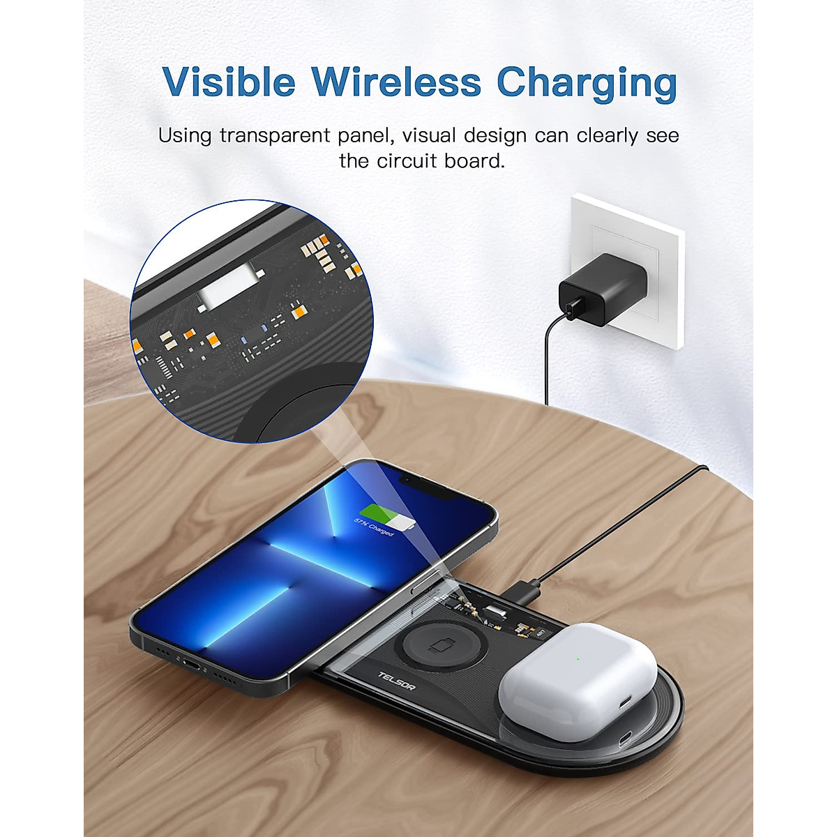 Wireless Charging Pad, TELSOR Portable Wireless Chargers for Multiple Devices, Wireless Charging Station for iPhone 15 14 13 12 11 Pro Max, for Apple Watch 8 7 6 5 4 3 2 SE, for AirPods Pro 3 2