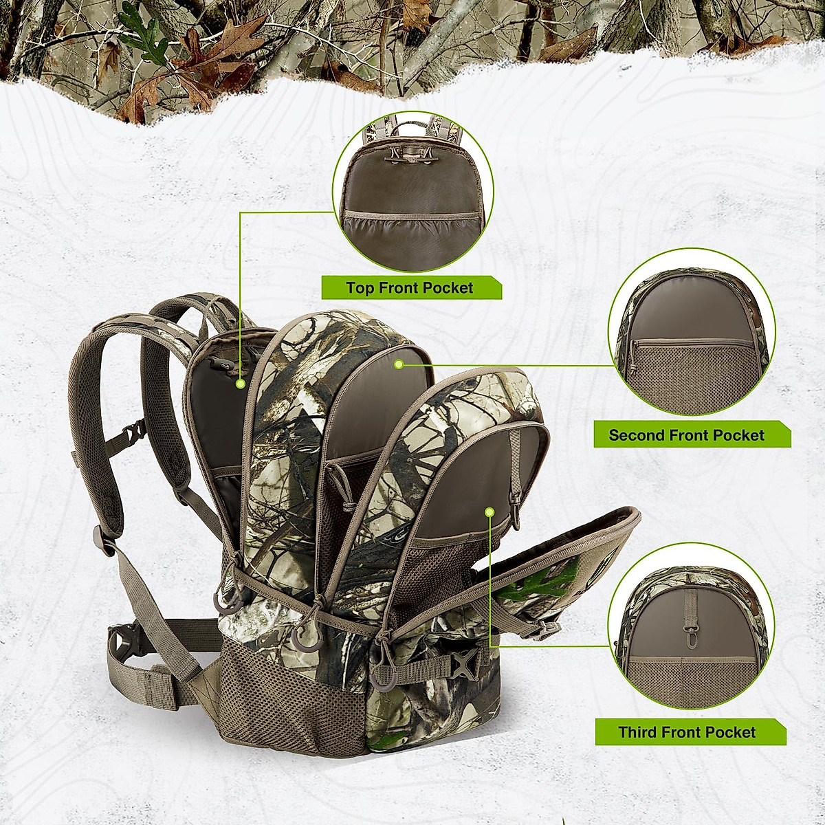 TIDEWE Hunting Backpack with Waterproof Rain Cover, 25L Hunting Pack, Durable Hunting Day Pack for Bow Rifle Gun (Next Camo G2)