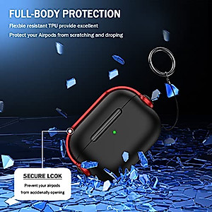 R-fun Airpods Pro 2nd/1st Generation Case Cover (2022/2019) with Secure Lock, Music Headset Earphone Protective Case Cover with Cleaning Kit Compatible for Apple Airpods Pro case, Black & Red