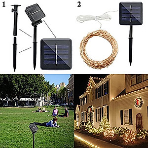 ErChen Solar Powered Copper Wire Led String Lights, 33FT 100 LEDs Waterproof 8 Modes Decorative Fairy Lights for Outdoor Christmas Garden Patio Yard (Green)