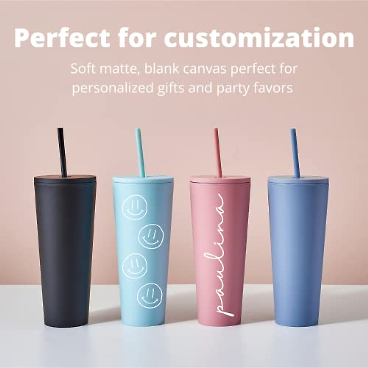 Maars Classic Acrylic Tumbler with Lid and Straw | 24oz Premium Insulated Double Wall Plastic Reusable Cups - Clear, 2 Pack