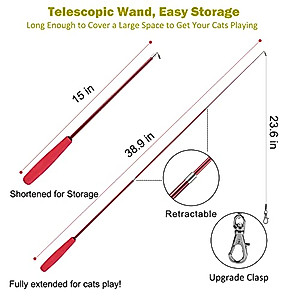 MeoHui Cat Toys for Indoor Cats, Interactive Cat Toy 2PCS Retractable Cat Wand Toy and 9PCS Cat Feather Toys Refills, Funny Kitten Toys Cat Fishing Pole Toy for Bored Indoor Cats Chase and Exercise