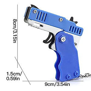 QKUDNGHY Kids Toys Cool Keychain Rubber Band Mini Metal Folding Rubber Launcher Toy with 60 Elastic Rubber Bands for Game Outdoor Activities (Blue)