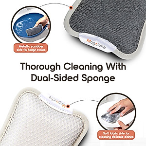Magniche 4-Pack Premium Kitchen Sponges -REFILLS ONLY- 2-in-1 Dual-Sided Soft Cleaning Dish Sponge & Metal Scrubber, 1-Year Supply, Longer Lasting, Dishwasher Safe Sponges, Eco-Friendly (*No Magnets*)