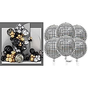 PartyWoo 140 pcs Black and Gold Balloon Arch Kit and 6 pcs Disco Silver Foil Balloons