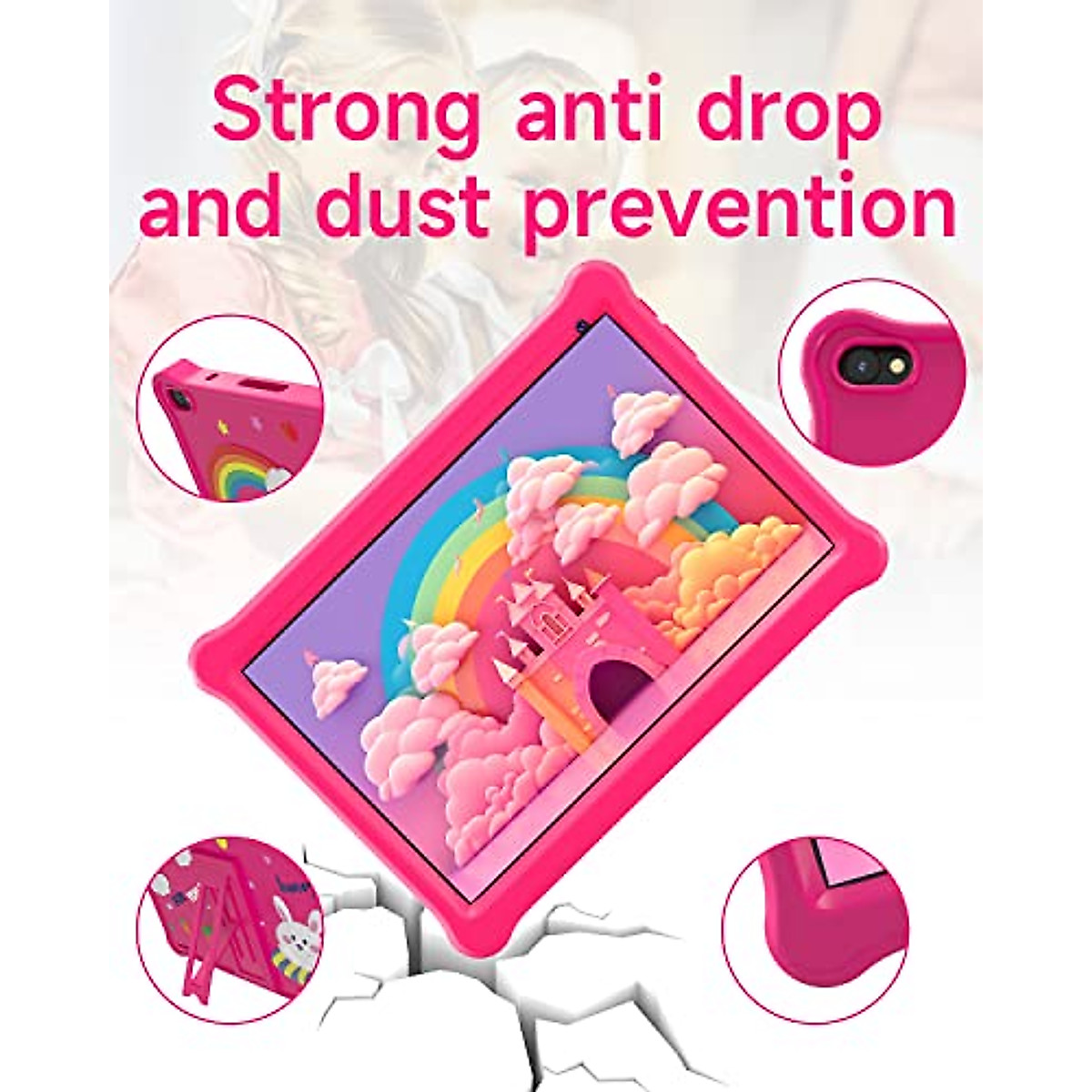 COOPERS Kids Tablet 10 inch, Android Tablets for Kids 32GB ROM 512GB Expand, Parental Control Toddler Tablet, GMS Certified, Kids Software Pre-Installed, WiFi, Dual Camera,with Shockproof Case, Red