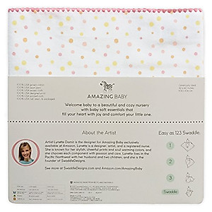 Amazing Baby Large Receiving Blanket, Ultimate Swaddle for Baby Boys, Girls, Softest US Cotton Flannel, Best Shower Gift, MADE in USA, Playful Dots Multi Pink, Mom’s Choice Winner, 42x42"